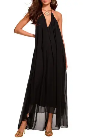 Ramy Brook Chain Detail Halterneck Silk Gown - Black