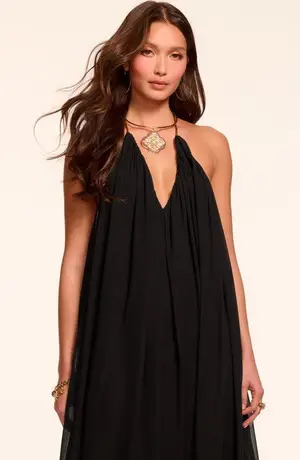 Ramy Brook Chain Detail Halterneck Silk Gown - Black