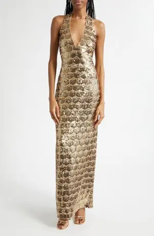 Ramy Brook Shauna Sequin Halter Gown