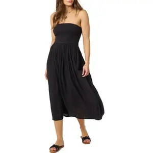 O'Neill Smocked Strapless Midi Dress - Black