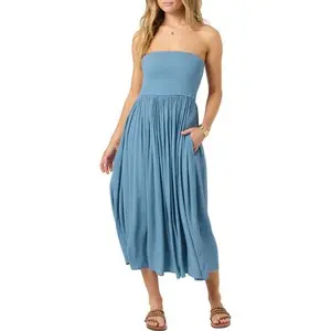 O'Neill Smocked Strapless Midi Dress