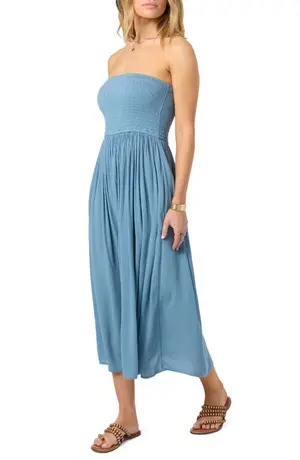O'Neill Smocked Strapless Midi Dress