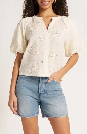 Matty M. Viola Eyelet Bubble Sleeve Top