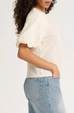 Matty M. Viola Eyelet Bubble Sleeve Top