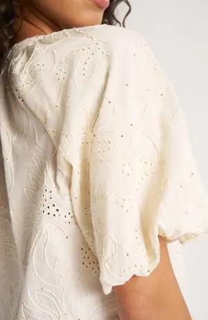 Matty M. Viola Eyelet Bubble Sleeve Top