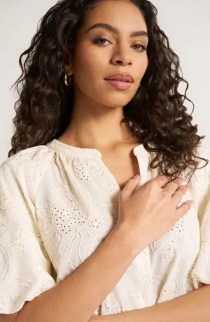 Matty M. Viola Eyelet Bubble Sleeve Top