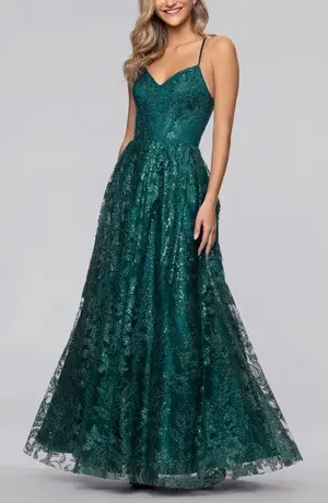 BLONDIE NITES Glitter Corset Sleeveless Gown