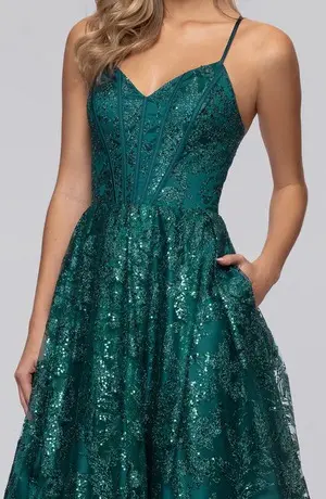 BLONDIE NITES Glitter Corset Sleeveless Gown