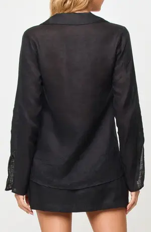L*Space Venice Tie Front Linen Cover-up Shirt - Black