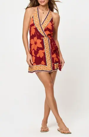 L*Space Taura Faux Wrap Cover-up Minidress - Cocobolo