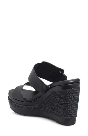 KORK-EASE® Espadrille Wedge Slide Sandal - Black Fullgrain