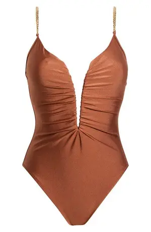 L'Agence Lilou Shimmer V-wire One-piece Swimsuit - Bronze