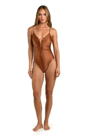 L'Agence Lilou Shimmer V-wire One-piece Swimsuit - Bronze