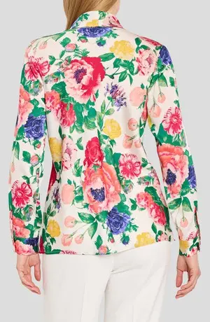 TAHARI ASL Floral Print Tie Neck Top - Ivory Multi