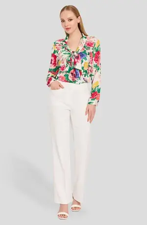TAHARI ASL Floral Print Tie Neck Top