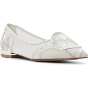 Ted Baker London Pointed Toe Flat With Floral Appliqu - White
