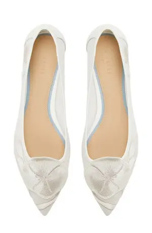 Ted Baker London Pointed Toe Flat With Floral Appliqu - White