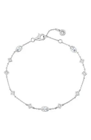 CRISLU Princess & Oval Crystal Station Bracelet - Pure Platinum/clear Stone