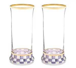 MACKENZIE-CHILDS Violet Check Highball Glass, S Et Of 2 - One-color