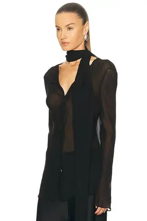 EAVES Via Blouse With Detachable Scarf - Black