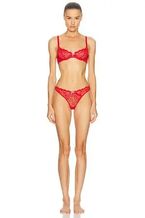 FLEUR DU MAL Bianca Lace Thong - Rouge