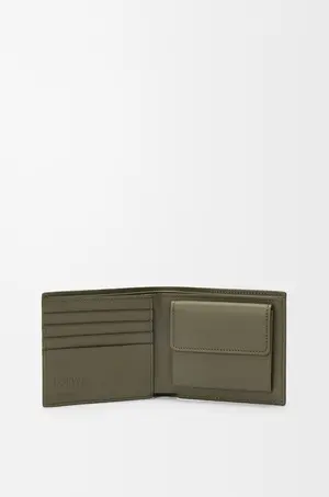 Loewe Bifold Coin Wallet In Soft Grained Leather Skin - Khaki Green