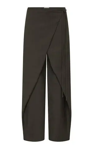 ST. AGNI Wrap Wool-blend Wide-leg Pants - Grey