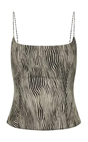 ST. AGNI St. Agni Savannah Zebra-Inspired Print Silk-Blend Camisole Top Print