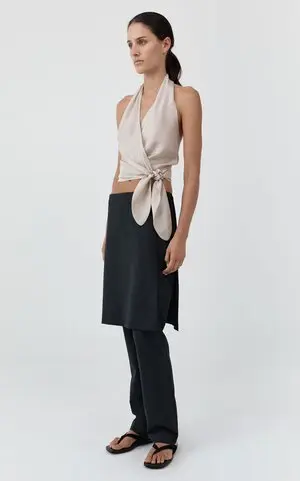 ST. AGNI Silk Halter Wrap Top - Neutral