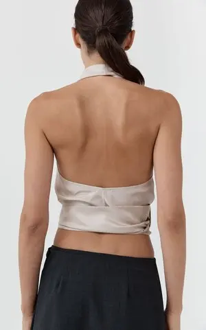 ST. AGNI Silk Halter Wrap Top - Neutral