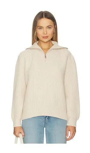 ANINE BING Sammy Quarter-zip Ribbed Knit Sweater