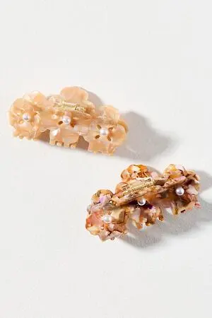Anthropologie Floral Hair Claw Clips Set Of 2 - Neutral Tort/cream