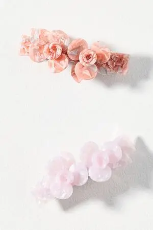 Anthropologie 3d Floral Barrettes Set - Pink