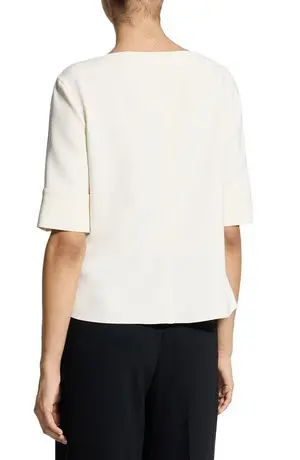 Theory Elbow Sleeve Boat Neck Top - Rice