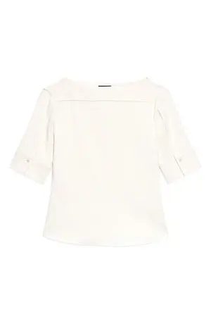 Theory Elbow Sleeve Boat Neck Top - Rice