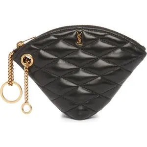 Saint Laurent Sade Quilted Leather Triangle Coin Purse - Noir