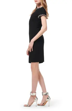 EMILY SHALANT Embellished Crepe Sheath Dress