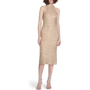 EMILY SHALANT Windowpane Sequin Midi Dress