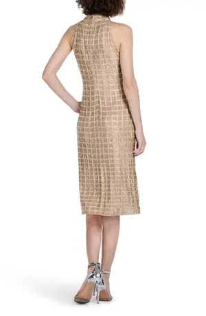 EMILY SHALANT Windowpane Sequin Midi Dress