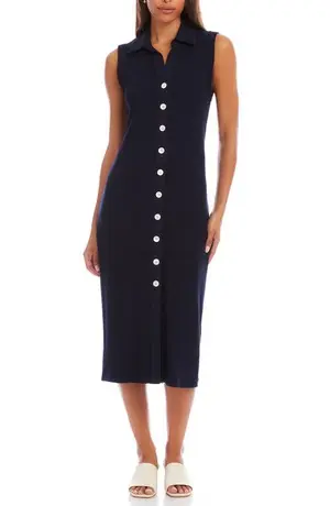 Karen Kane Sleeveless Knit Button-up Midi Dress - Navy