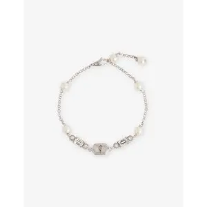 Valentino Garavani Vlogo Oval Swarovski Crystal Bracelet - Rhodium/cream/crystal