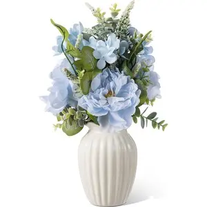 GLITZHOME 18"h Peony & Hydrangea With Ceramic Vase Centerpiece - Blue