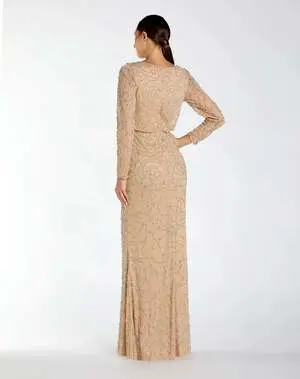 Mac Duggal Beaded Blouson Gown - Neutral