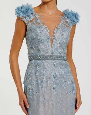MAC DUGGAL COLLECTION Embellished Lace Illusion Neck Gown With 3d Flowers