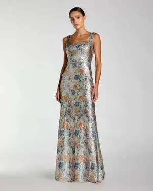 Mac Duggal Sleeveless Floral Sequin Gown