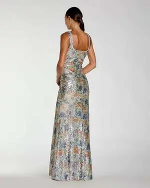 Mac Duggal Sleeveless Floral Sequin Gown