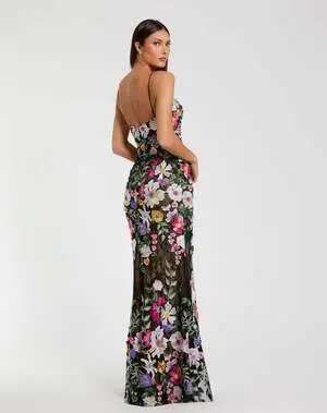 Mac Duggal Floral Embroidered Sleeveless Bustier Gown - Black