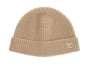 Valentino Garavani Vlogo Cashmere Knitted Beanie - Beige