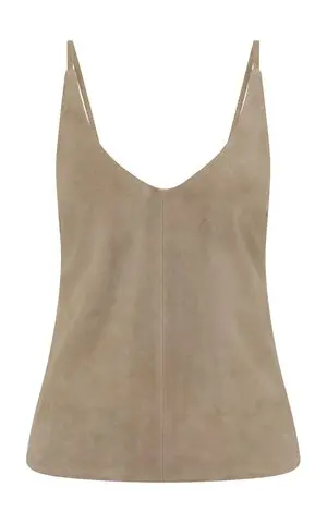 ST. AGNI Suede Low Back Tie Top - Neutral