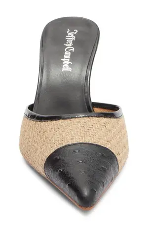 Jeffrey Campbell Pointed Toe Mule - Tan Jute Black Ostrich